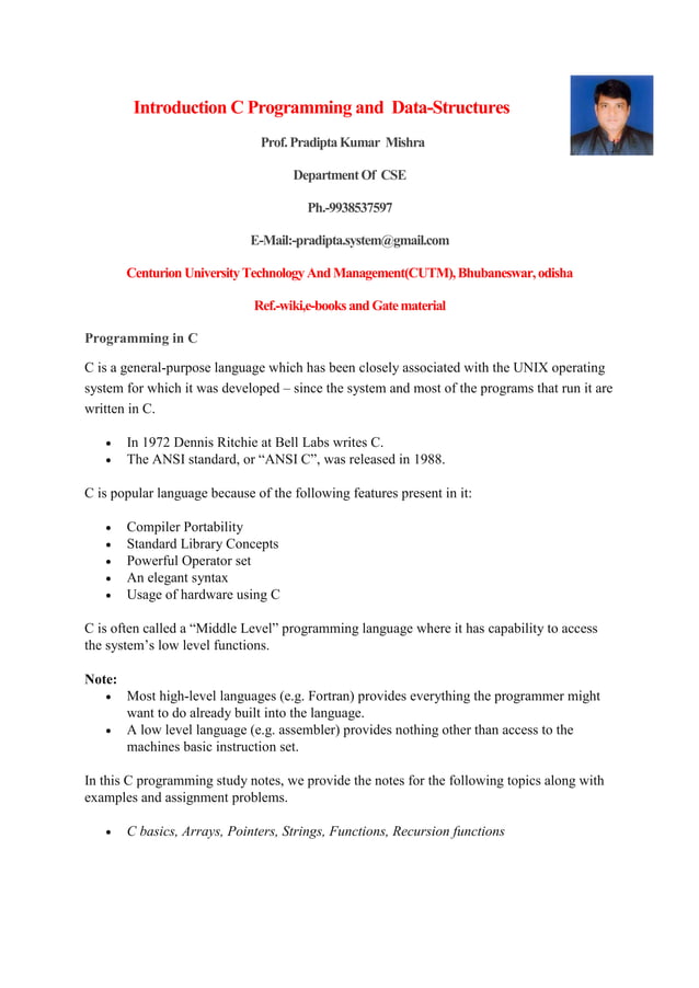Introduction to programming c and data-structures | PDF