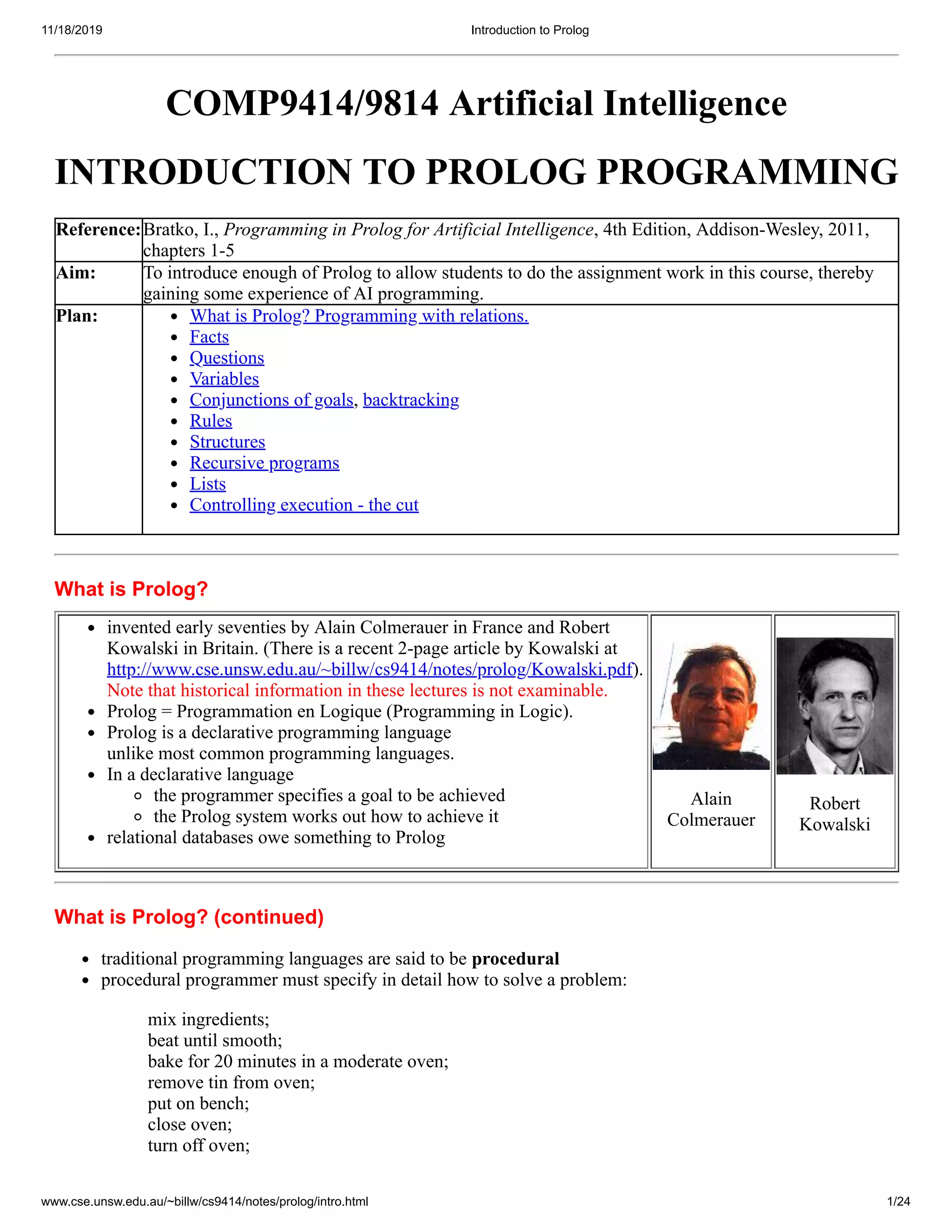 Introduction to prolog | PDF