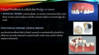 Introduction to prosthodontics | PPTX