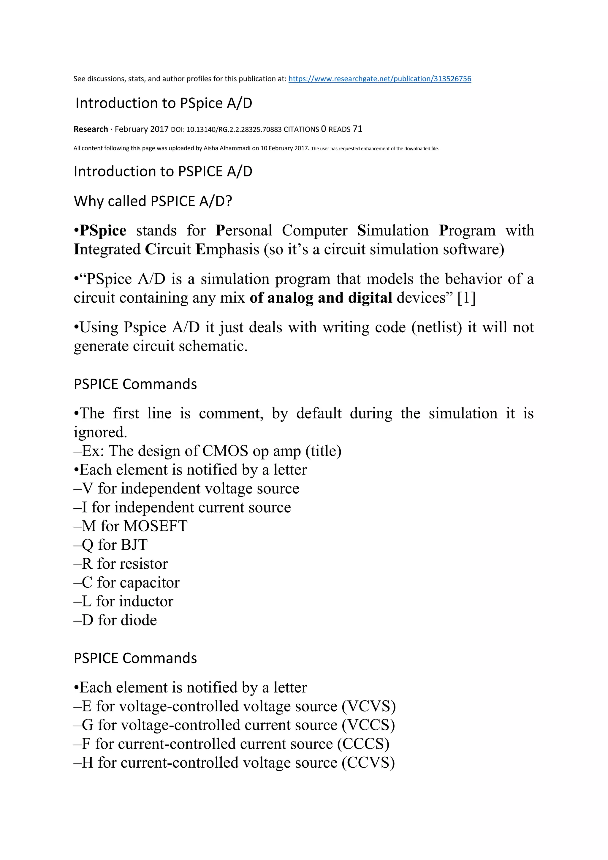 Introduction to pspice a_d | PDF