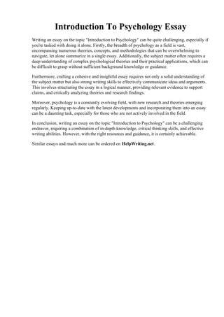 Introduction To Psychology Essay. Introduction to Psychology. - A-Level ...