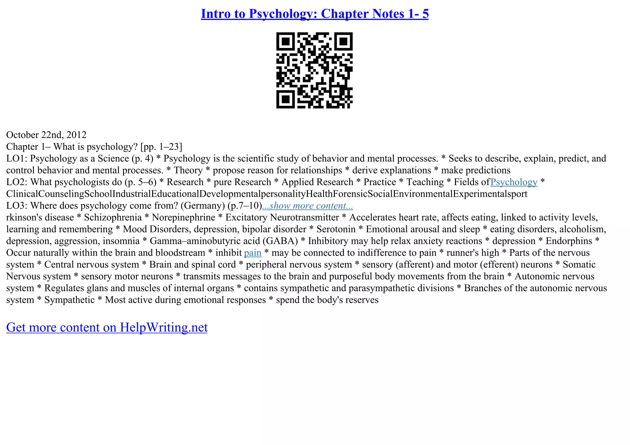 Introduction To Psychology Worksheet Essay | PPT