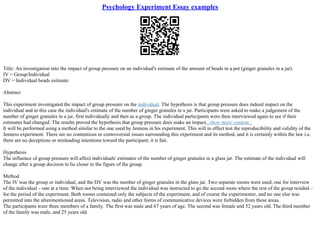 Introduction To Psychology Worksheet Essay | PPT