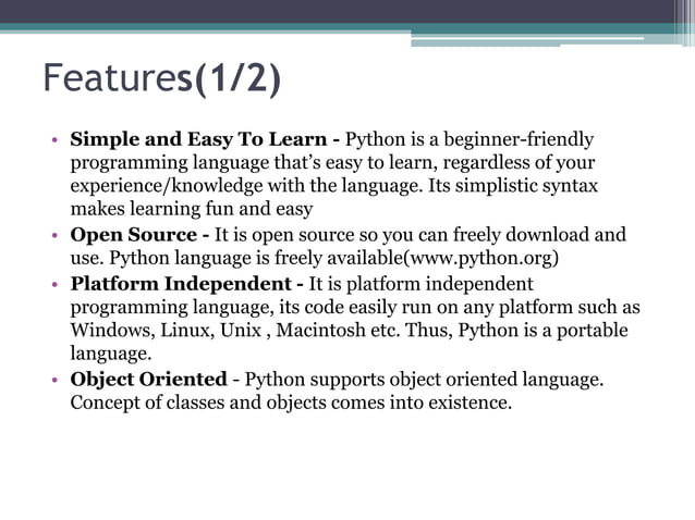Introduction to python | PPTX | Programming Languages | Computing