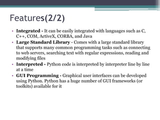 Introduction to python | PPTX | Programming Languages | Computing