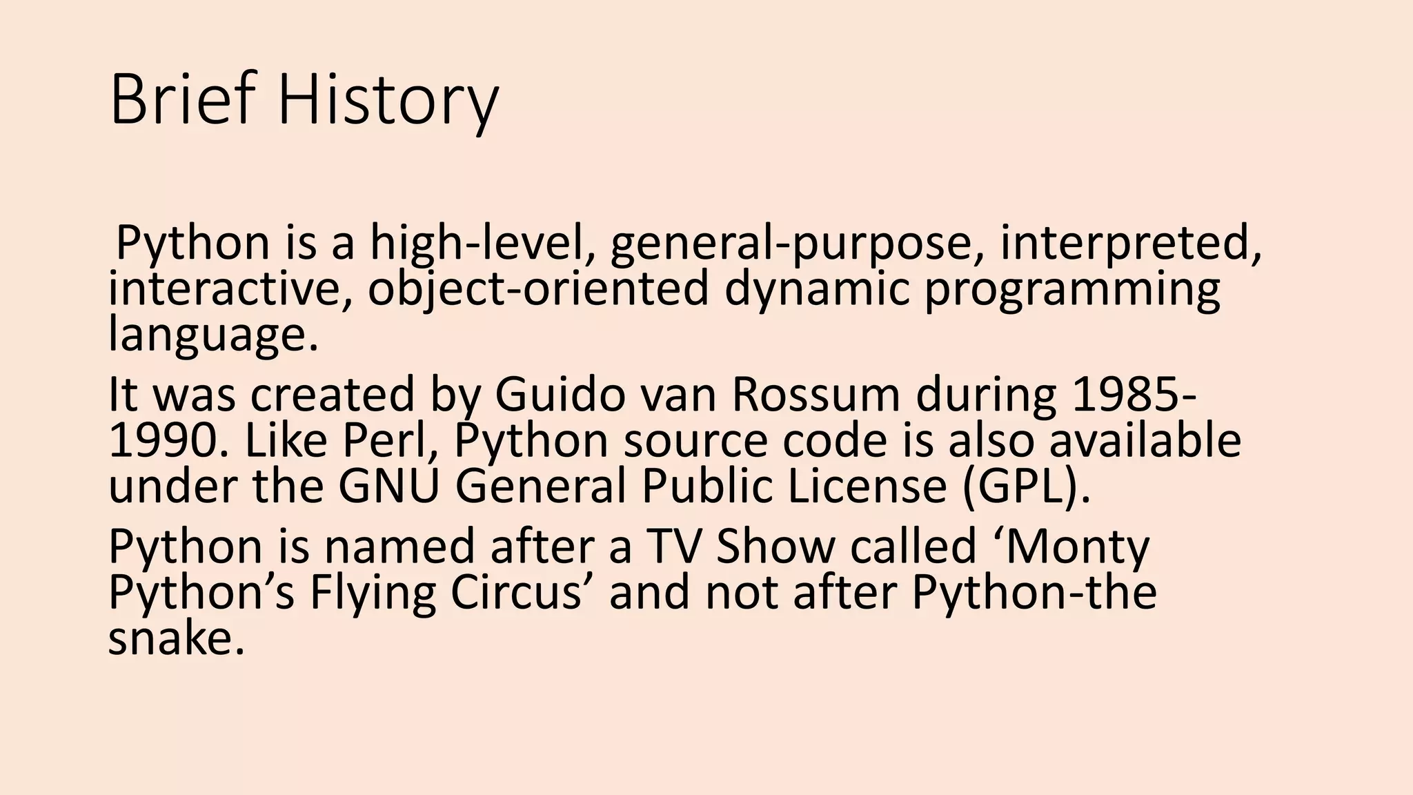 Introduction to python for beginners | PPT | Free Download