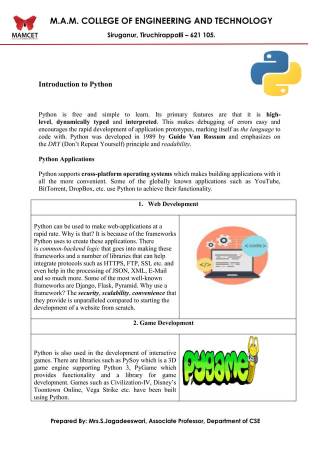 Introduction to python | PDF