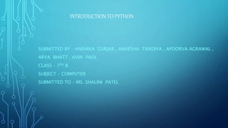 Introduction to python.pptx | Programming Languages | Computing