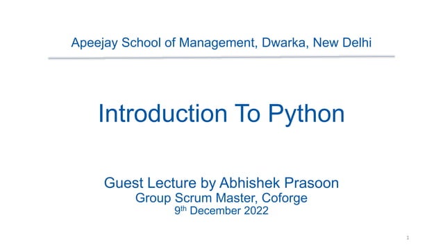 Introduction To Python | PPTX | Programming Languages | Computing