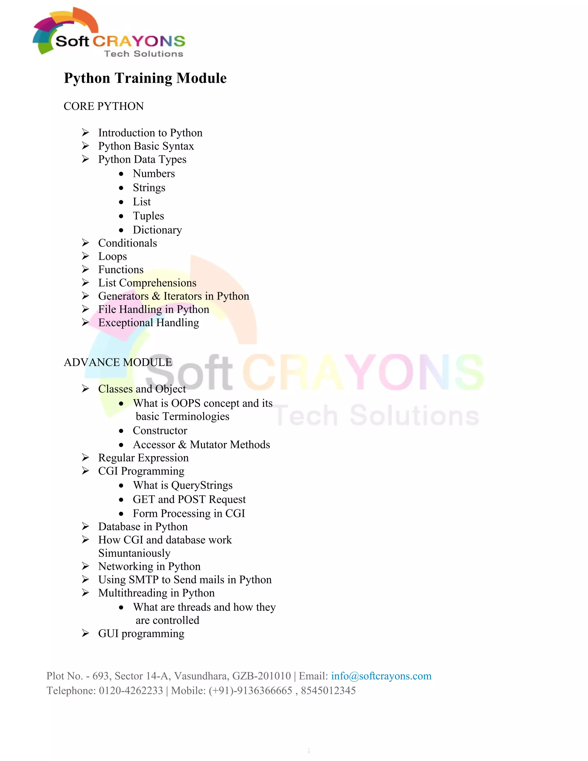 Python Training Institute, Ghaziabad | PDF