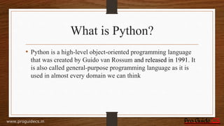 Introduction to python programming, Why Python?, Applications of Python ...