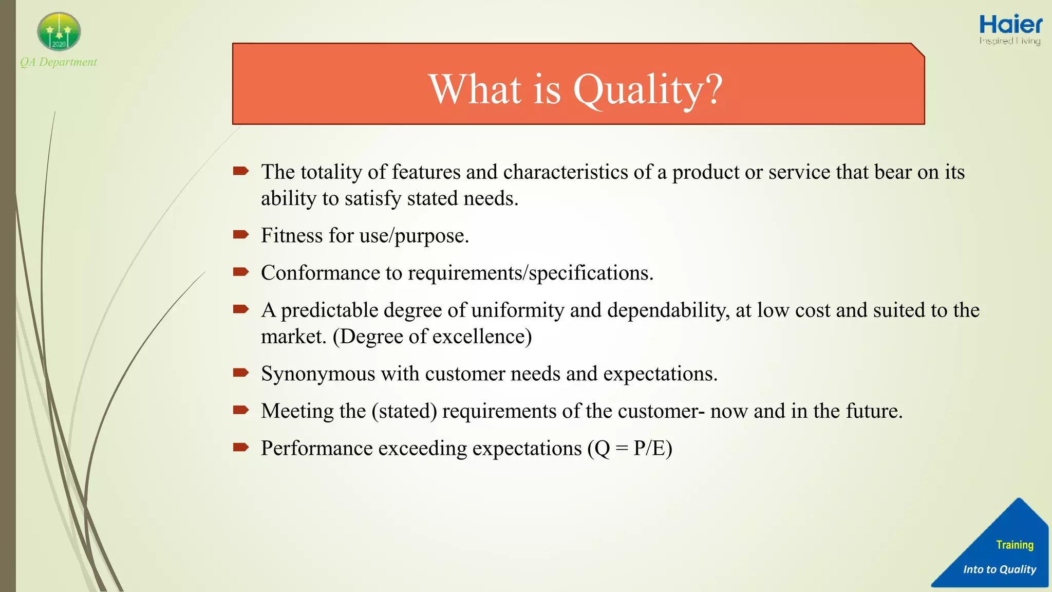 Introduction to Quality (Training for Beginners) | PPTX