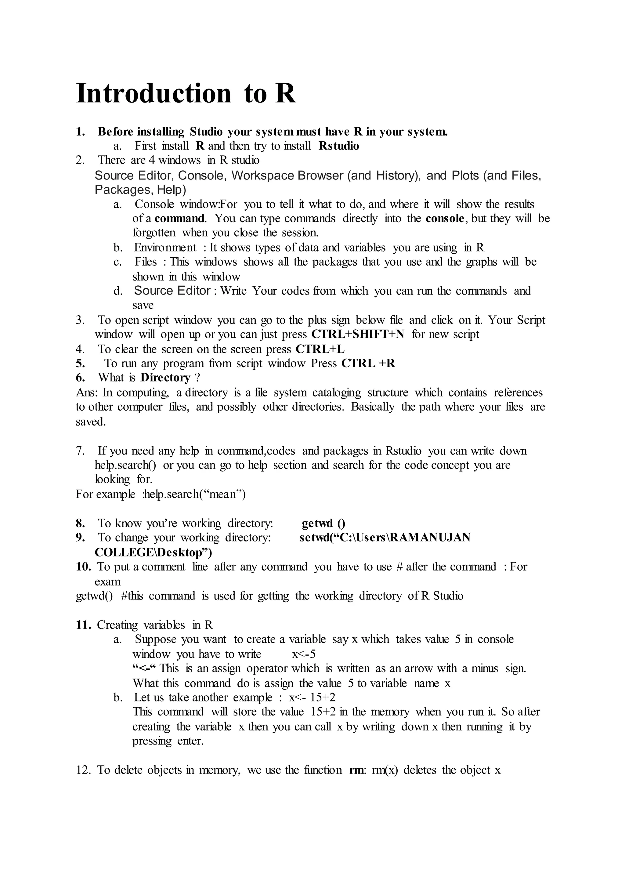 Introduction to r | DOCX | Computing | Technology & Computing