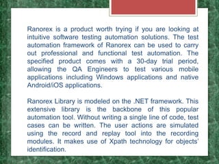 Introduction to Ranorex: Components & Features | PPTX