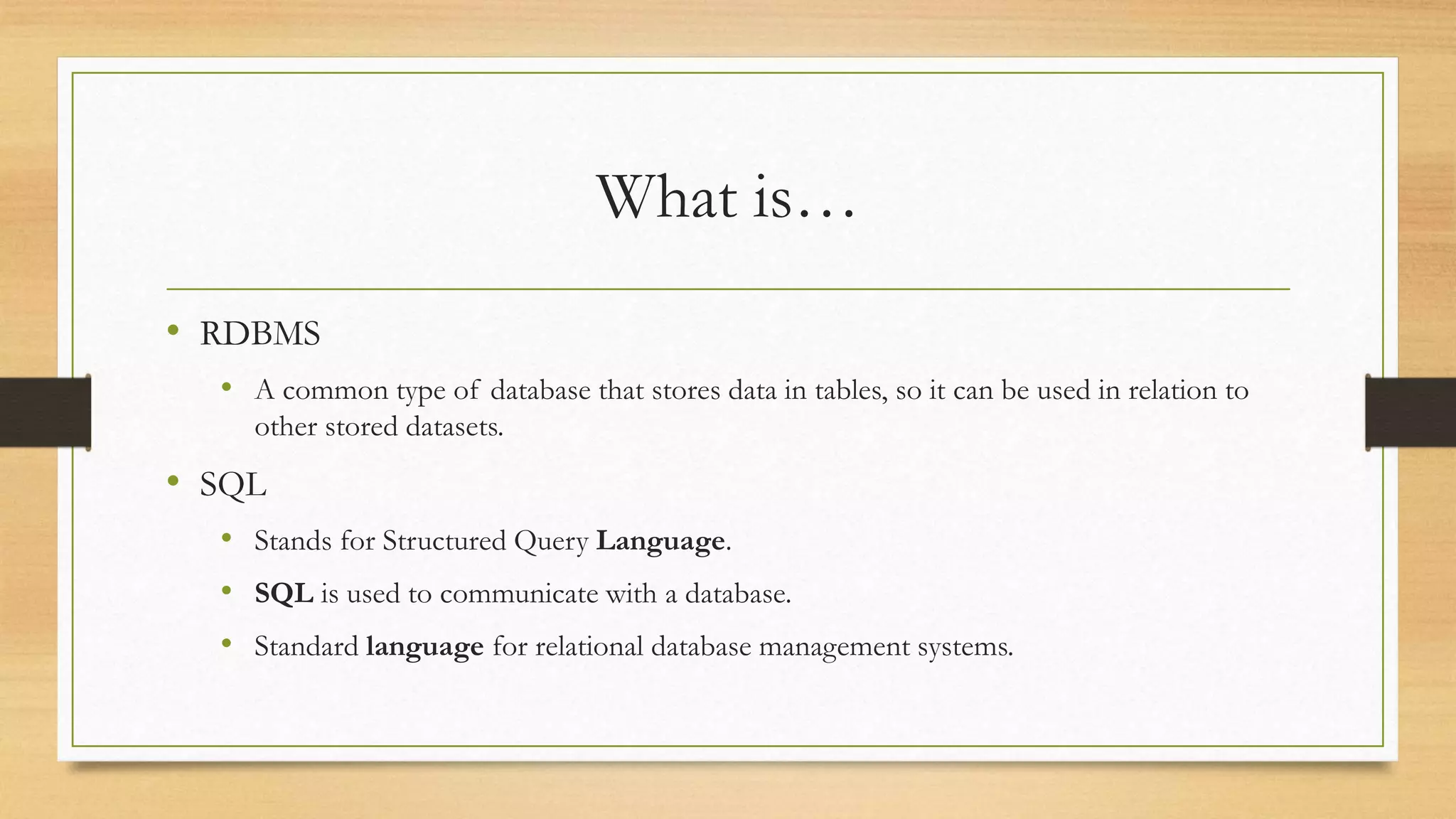 Introduction to rdbms (sql) | PPTX