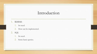 Introduction to rdbms (sql) | PPTX
