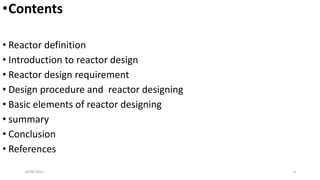 Introduction to reactor design | PPTX