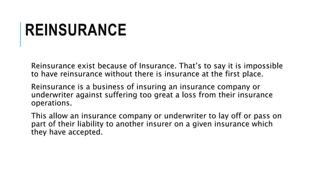 Introduction to reinsurance | PPTX | Motor Insurance | Insurance