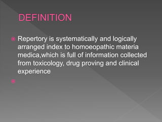REPERTORY AND CASE TAKING INTRODUCTION TO REPERTORY PPT. | PPTX