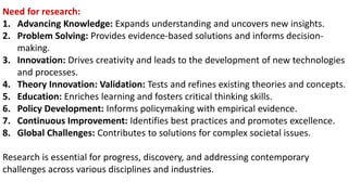 Introduction to Research ,Need for research, Need for design of ...