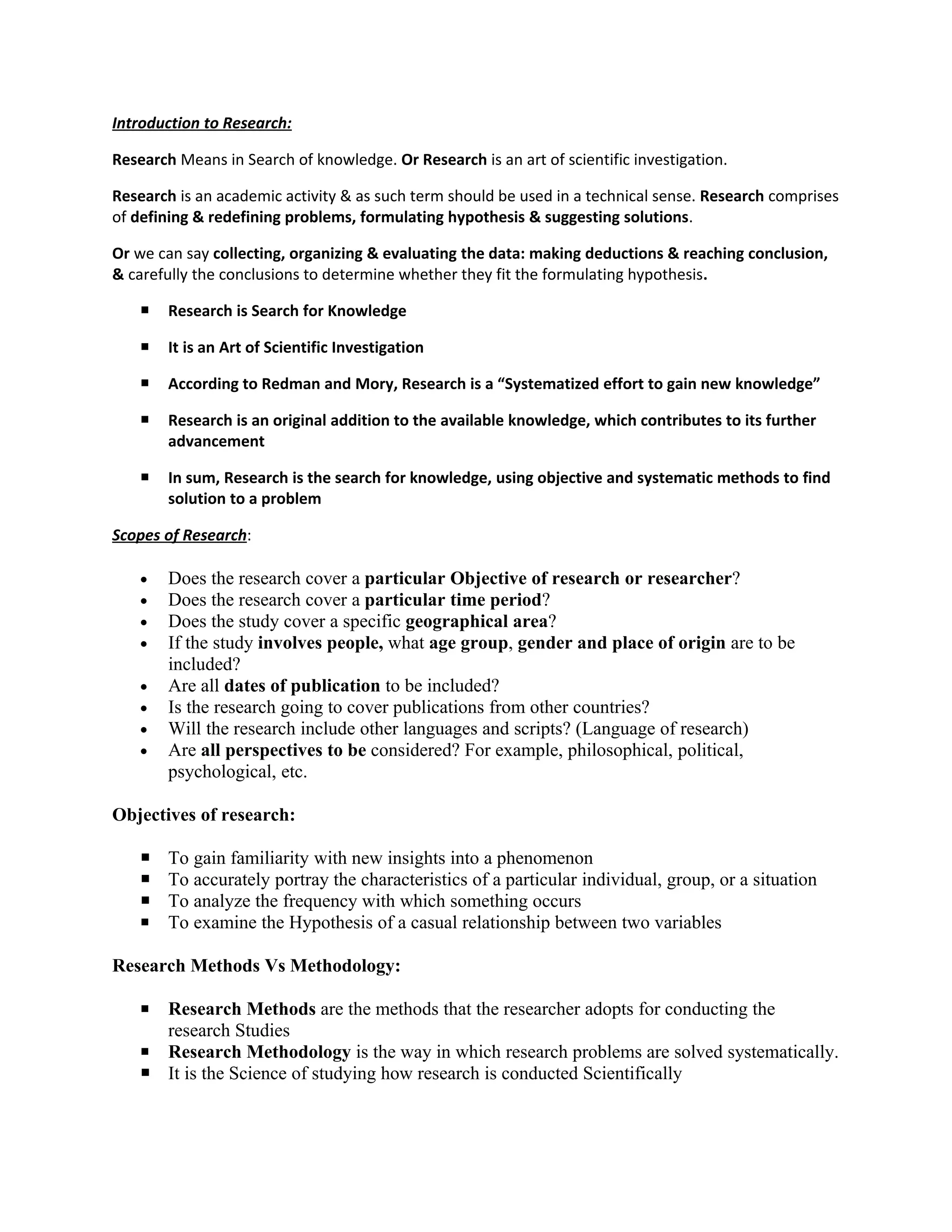 Introduction To Research | DOC