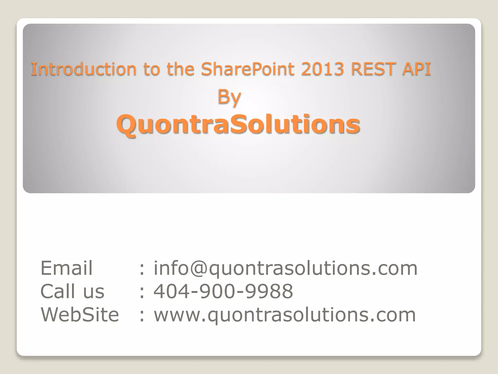 Introduction to SharePoint 2013 REST API | PPT