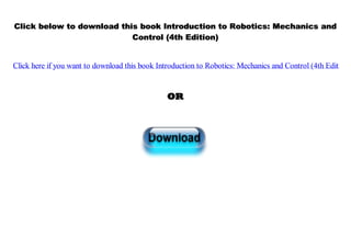 [Doc] Introduction to Robotics: Mechanics and Control (4th Edition) | PDF