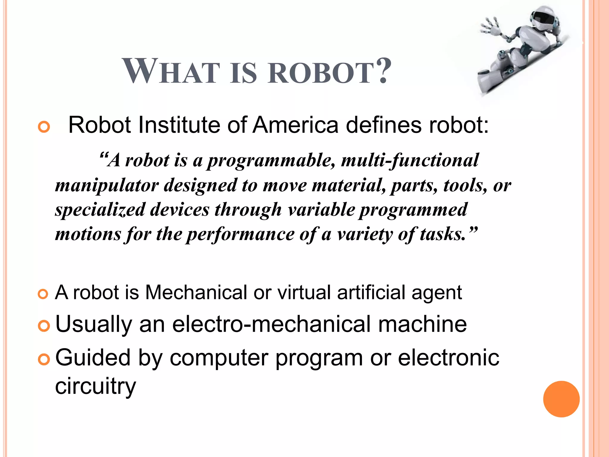 Introduction to robotics, Laws,Classification,Types, Drives,Geometry | PPTX