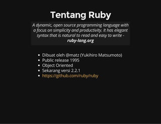 TechTalk #67 : Introduction to Ruby and Sinatra | PPT