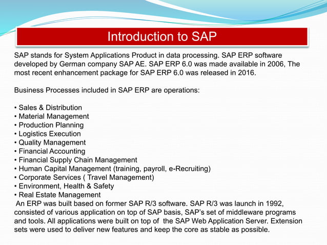 Introduction to sap erp | PPTX | Computing | Technology & Computing