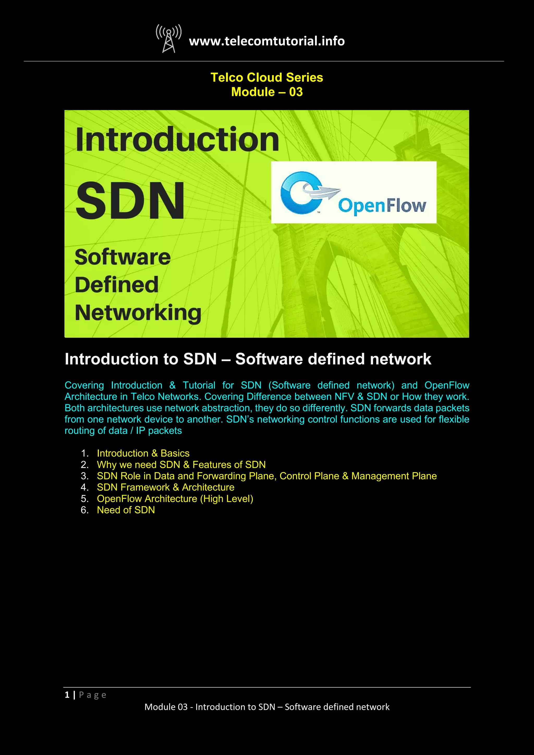 Telco Cloud 03 - Introduction to SDN | PDF