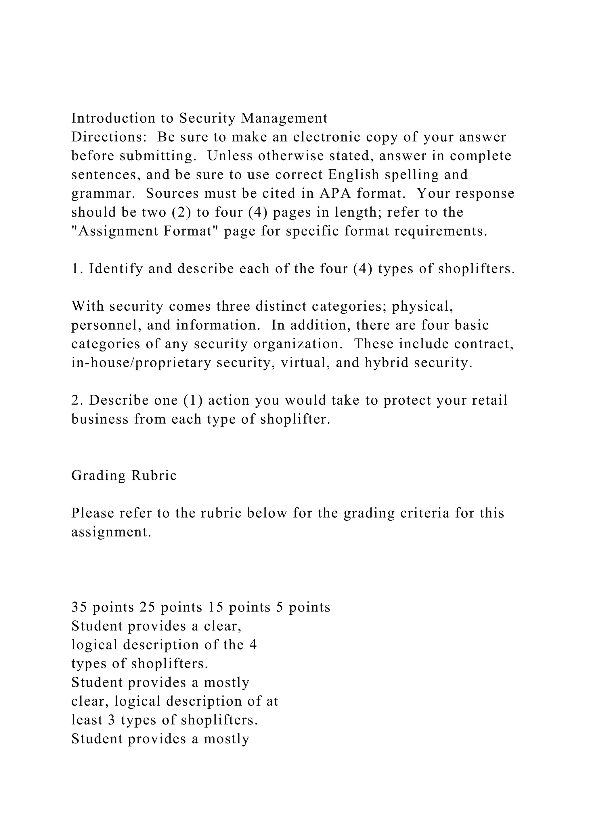 Introduction to Security ManagementDirections Be sure to make .docx