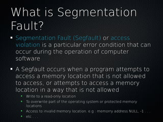 Introduction to segmentation fault handling | PDF | Operating Systems | Computer Software and ...