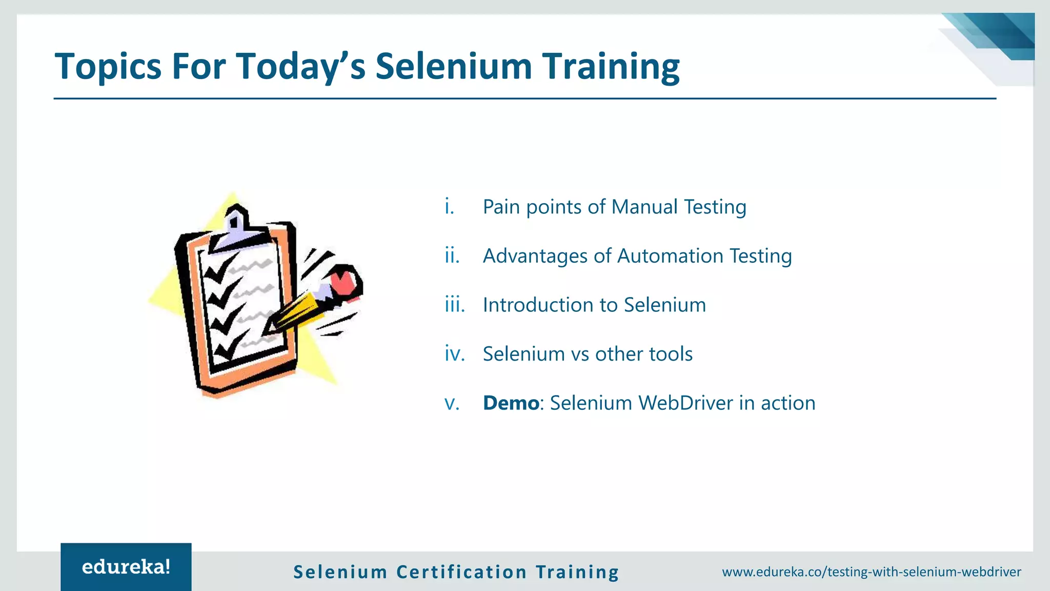 Introduction To Selenium Selenium Tutorial For Beginners Selenium Training Edureka Ppt