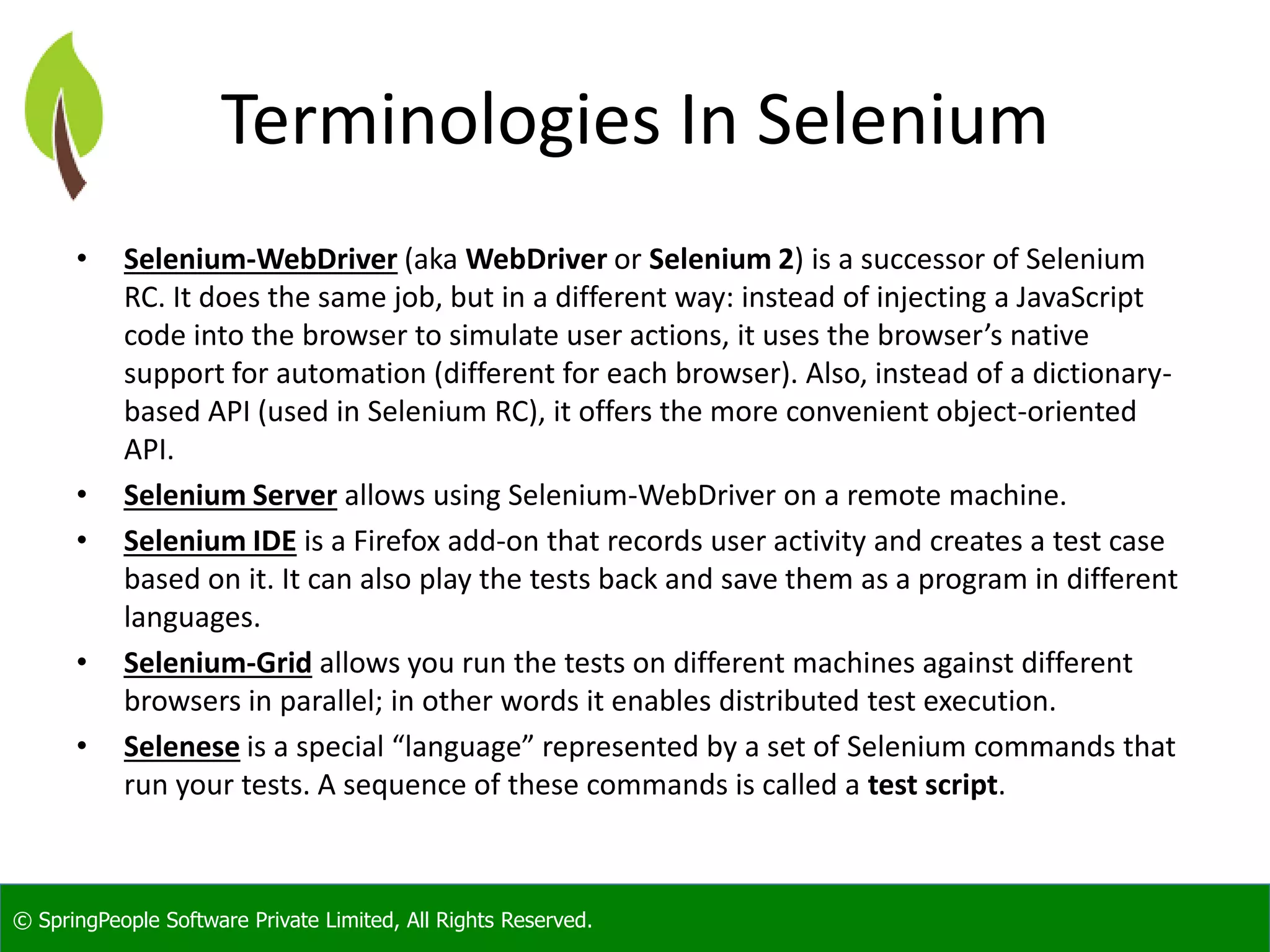 Introduction to Selenium Webdriver - SpringPeople | PPT