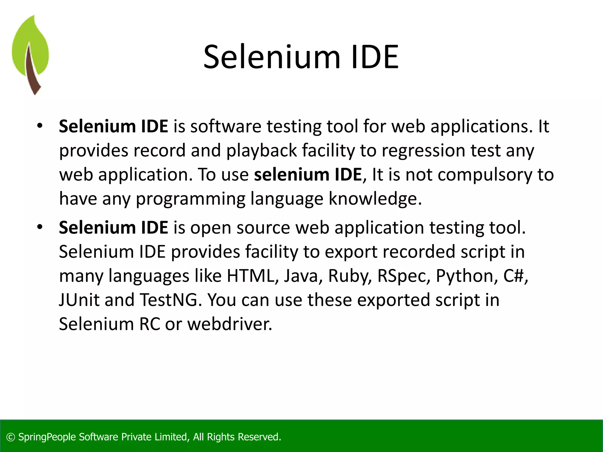 Introduction to Selenium Webdriver - SpringPeople | PPT