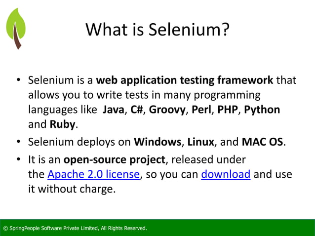 Introduction to Selenium Webdriver - SpringPeople | PPT