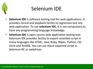 Introduction to Selenium Webdriver - SpringPeople | PPT