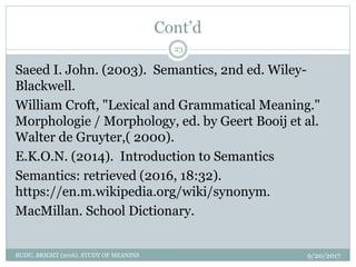 Introduction to semantics Budu, 2017 | PPT