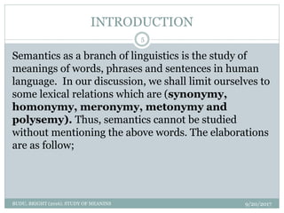 Introduction to semantics Budu, 2017 | PPT