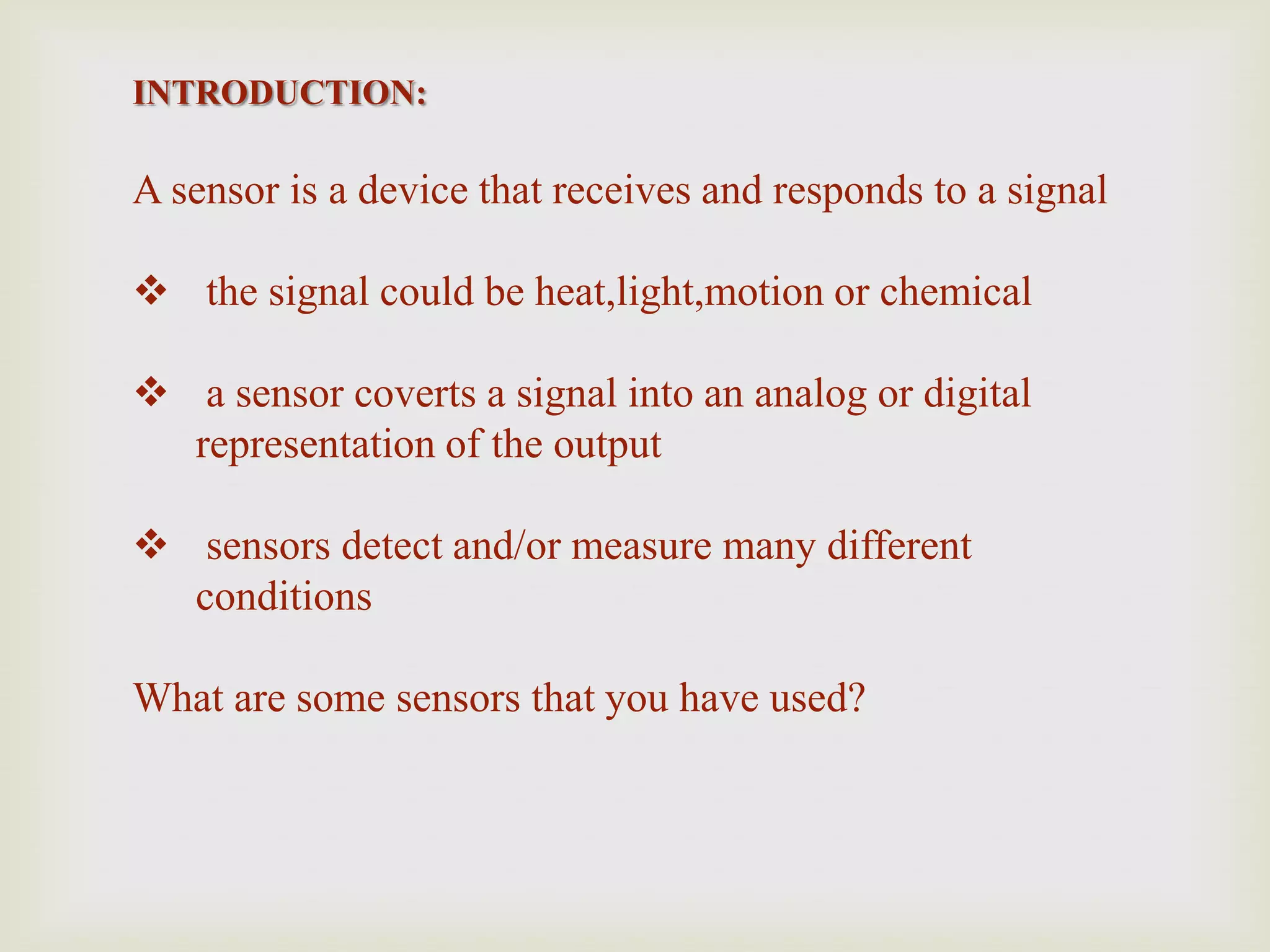 Introduction to sensors | PPTX | Physics | Science