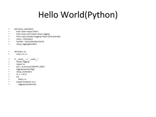 Introduction to sentry | PPTX | Programming Languages | Computing