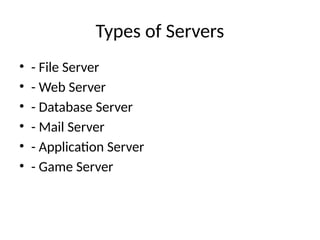 Introduction to servers and types of serrvers | PPTX