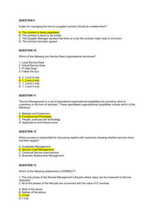 Introduction to service management quizes | PDF