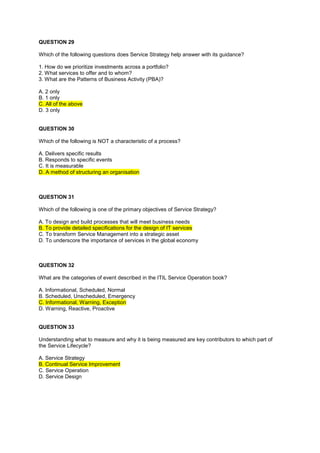 Introduction to service management quizes | PDF