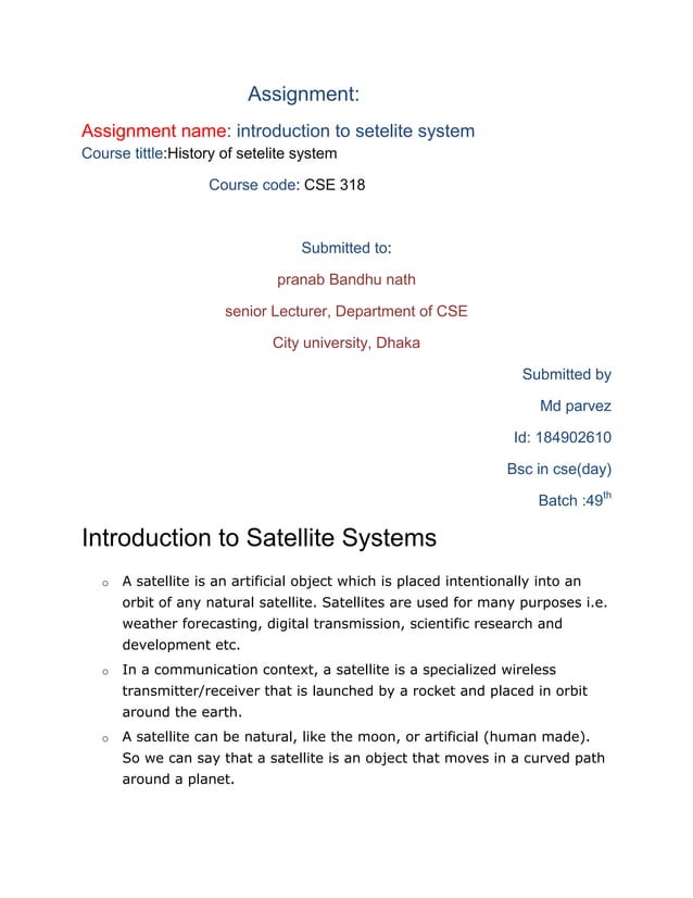 Introduction to setelite system | PDF