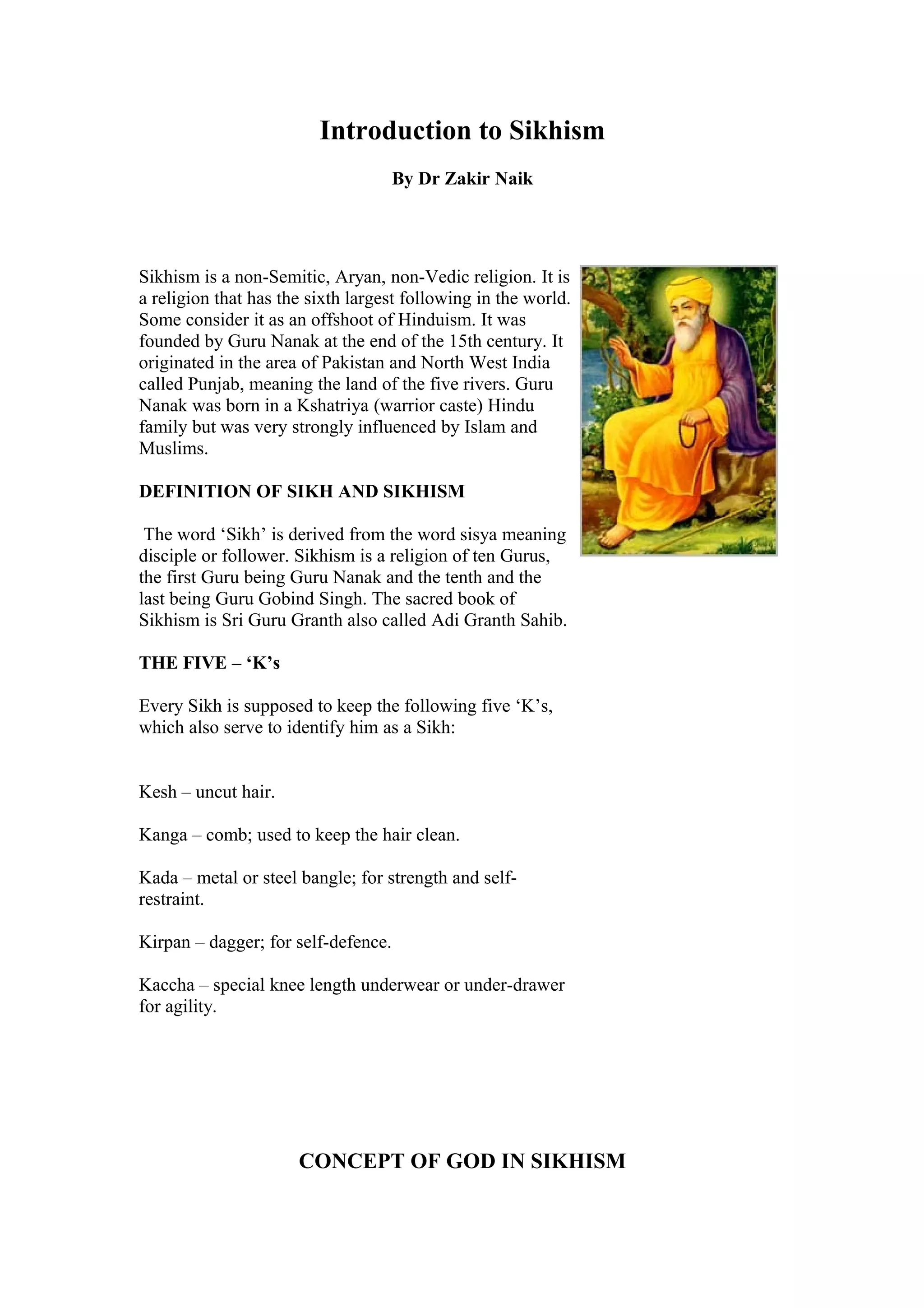 Introduction To Sikhism (By Dr Zakir Naik) | PDF