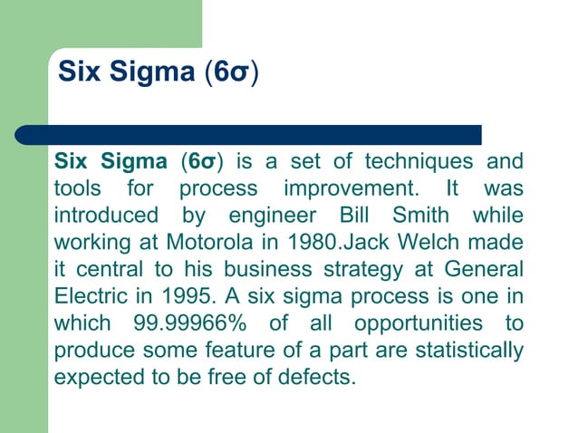 Introduction to six sigma | PPTX | Mechanical and Industrial ...