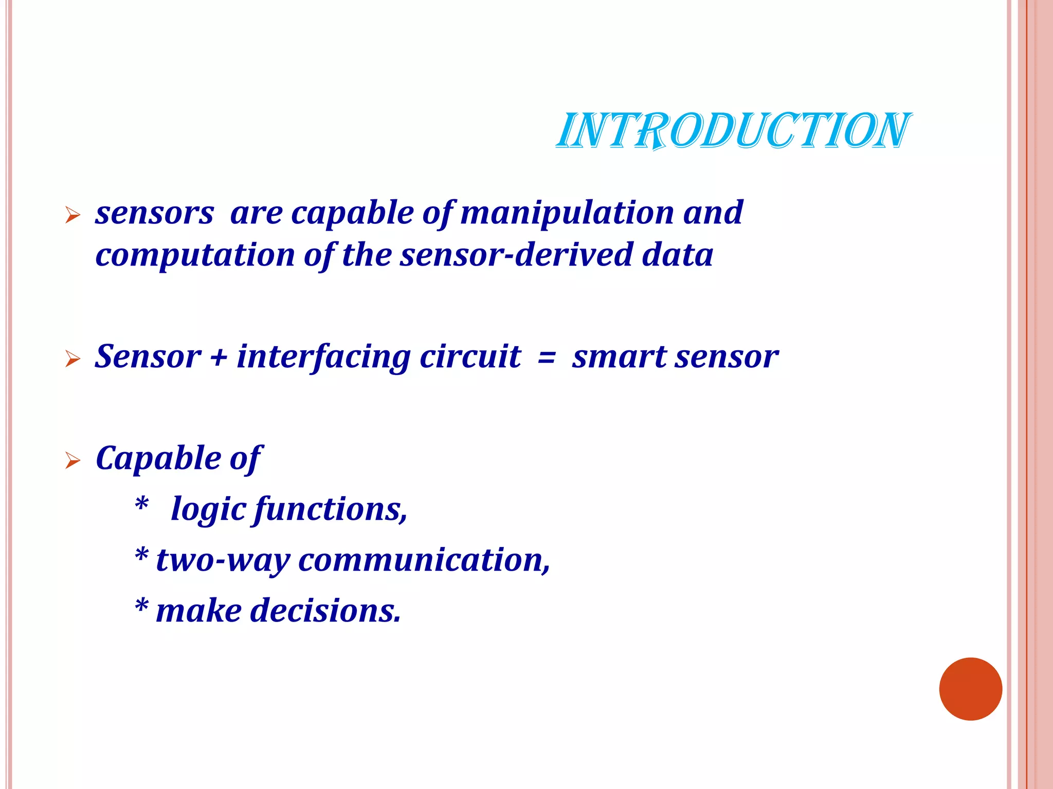 Introduction to smart sensors & its’ application | PPTX