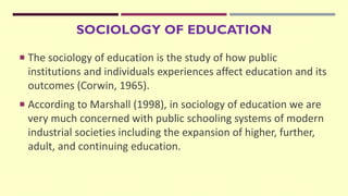 Introduction to sociology of education | PDF